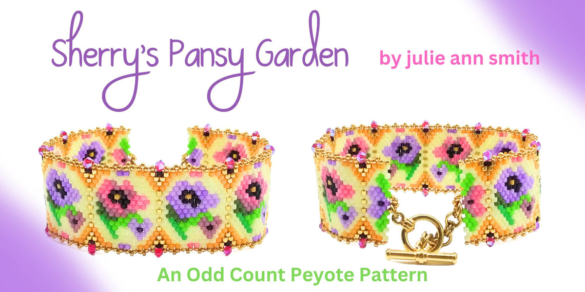 SHERRY'S PANSY GARDEN Bracelet Pattern with Brick Stitch Charms – Julie ...